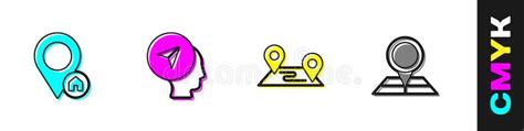 Set Location With House Map Marker Human Route Location And Folded Map Icon Vector Stock