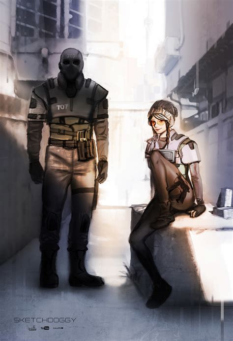Artstation Vigil And Dokkaebi Sketch Doggy Rainbow Six Siege Anime