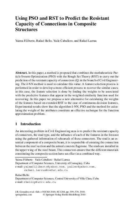 Pdf Using Pso And Rst To Predict The Resistant Capacity Of Connections In Composite Structures