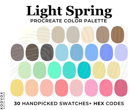Spring Color Palette For Procreate Procreate Swatches Hex Codes Soft Pastel Light Spring