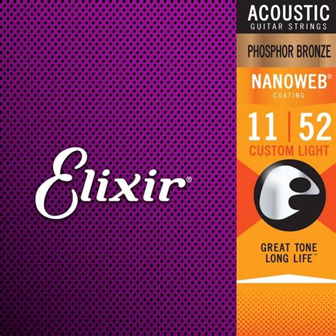 Elixir 11 52 Acoustic Guitar Strings Phosphor Bronze Nanoweb Tone