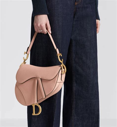 Saddle Bag Mit Trageriemen Genarbtes Kalbsleder In Beigerosé Dior