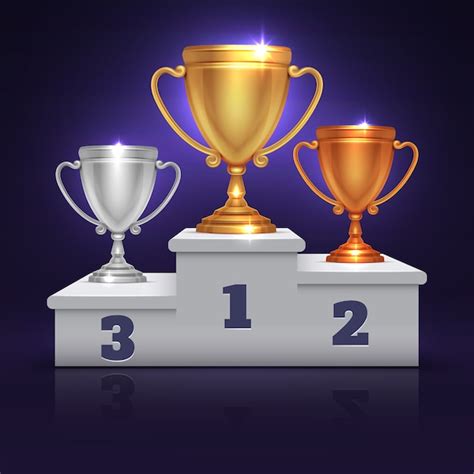 Premium Vector | Gold, silver and bronze trophy cup, prize goblet on ...
