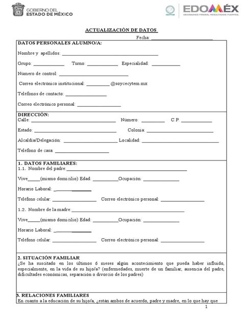Formato De Actualizacion De Datos Pdf