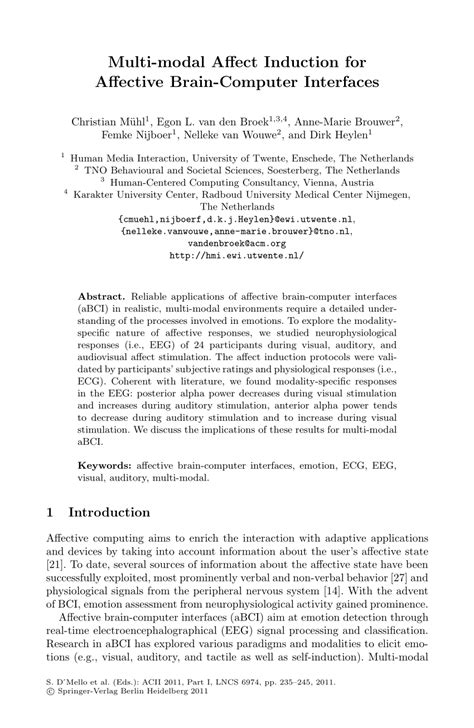 Pdf Multi Modal Affect Induction For Affective Brain Computer Interfaces