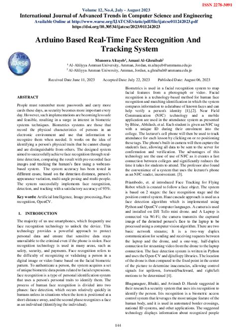 Pdf Arduino Based Real Time Face Recognition And Tracking System