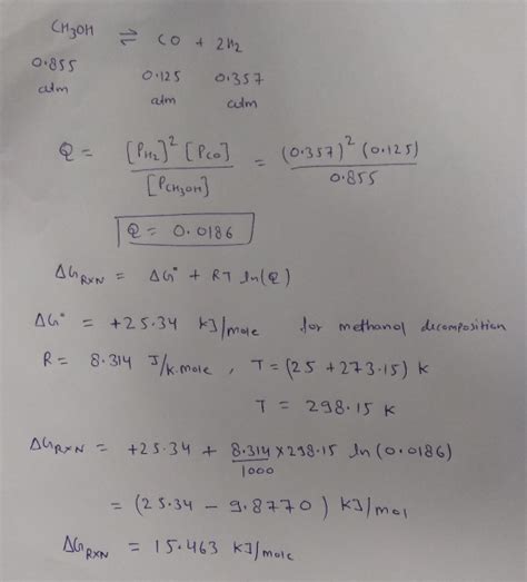 calculate Δgrxn in kj mol with 1 decimal place for ch3oh g ↔ co g