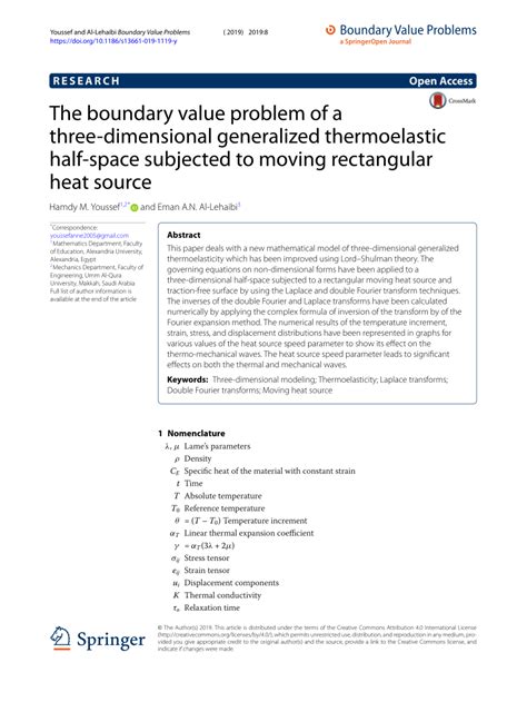 Pdf The Boundary Value Problem Of A Three Dimensional Generalized Thermoelastic Half Space
