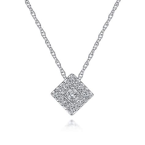 Gabriel And Co 14k White Gold Diamond Square Pendant Necklace