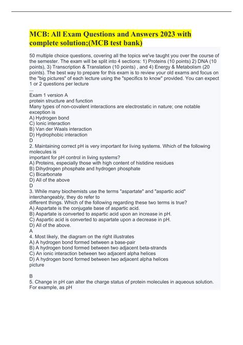 MCB All Exam Questions And Answers With Complete Solution MCB Test Bank MCB Stuvia US