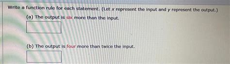 [ANSWERED] Write a function rule for each statement. (Let x represent - Kunduz