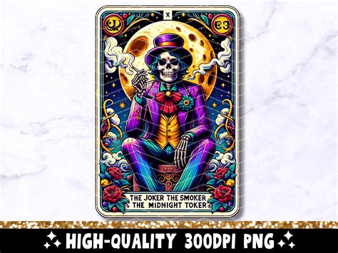 The Joker Smoker Midnight Toker Tarot Card Png Skeleton Sublimation