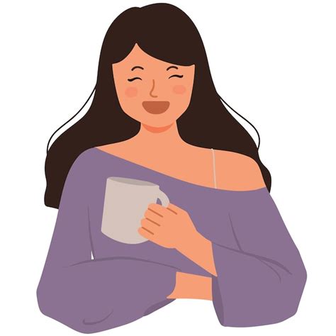 웃는 여자가 커피 그림 한 잔을 들고 프리미엄 벡터