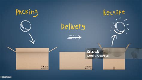 3 판지 상자 포장 배달 및 영수증 그들 위에 서 면 단어로 파란색 배경에 3d 렌더링 배달에 대한 스톡 사진 및 기타 이미지 배달 유통 창고 칠판 Istock