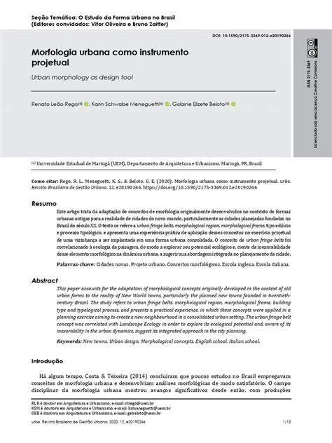 Rego R L Meneguetti K S Beloto G E Morfologia Urbana Como Instrumento Projetual Pdf