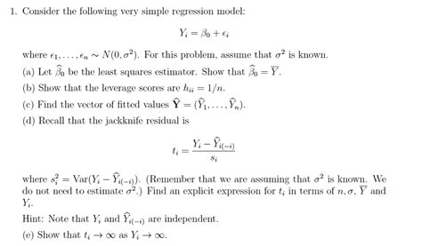 solved 1 consider the following very simple regression