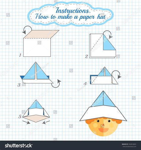 Instructions How Make Paper Hat Tutorial ภาพประกอบสตอก 332810843