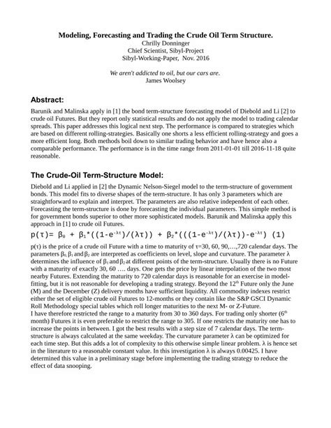 Pdf Modeling Forecasting And Trading The Crude Oil Term · Modeling Forecasting And