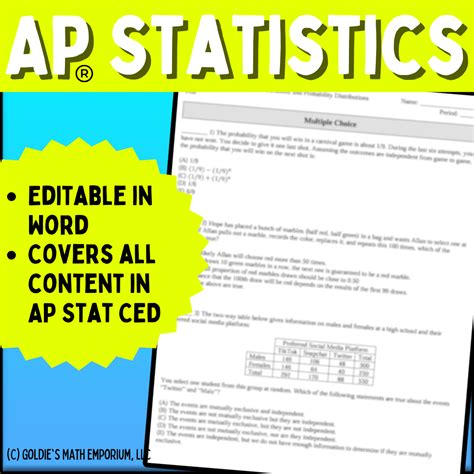 Goldies Assessment Bundle For Ap® Statistics Goldies Math Emporium