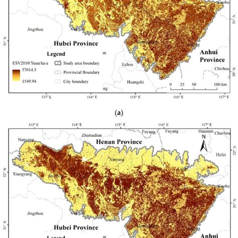 Spatial Distribution Of Ecosystem Service Value Esv In Dabie