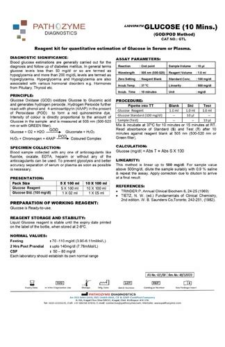Pathozyme Glucose Biochemistry Reagent For Invitro Diagnostic Industry