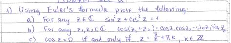 solved 1 using euler s formula prove the following a for