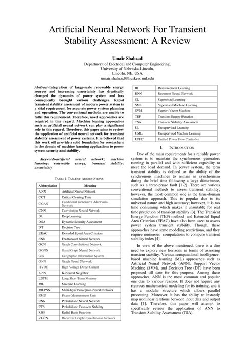 PDF Artificial Neural Network For Transient Stability Assessment A Review