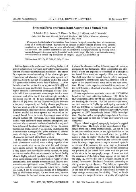 Pdf Frictional Force Between A Sharp Asperity And A Surface Step