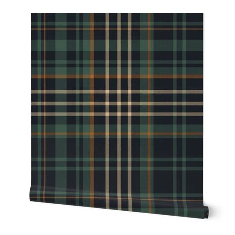 Dark Green Check Modern Tartan Green Wallpaper Spoonflower