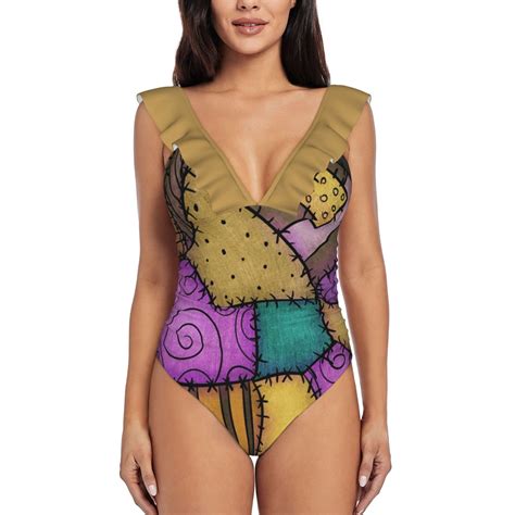Patchwork Scraps One Shoulder Ruffle Swimsuit Print Swimwear Female One