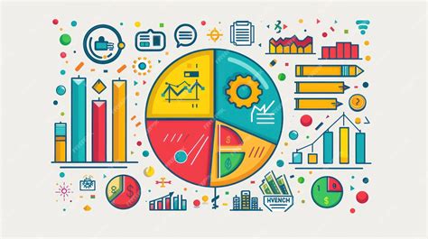 Colorful Chart And Graph Icons With A Pie Chart In The Center Represent