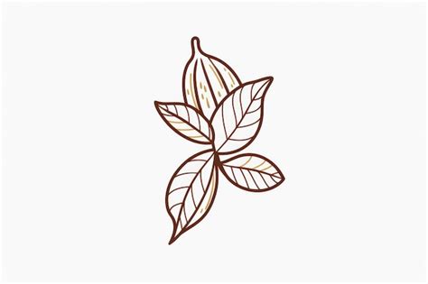 Premium Photo Line Art Cocoa Branch Logo Chocolate Beans Drawing