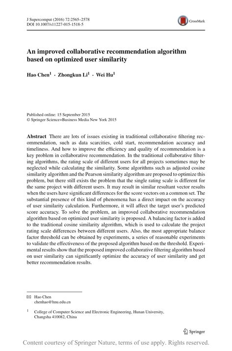 An Improved Collaborative Recommendation Algorithm Based On Optimized