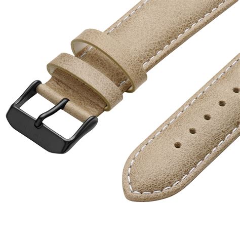 Beige 22 Mm Leather Watch Strap With White Stitching In Stock Fawler
