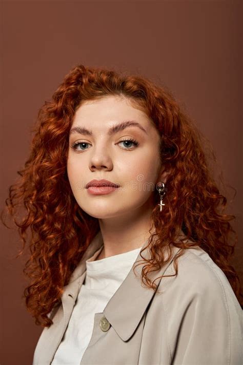 Portrait Of Curly Redhead Woman With Stock Image Image Of Confident
