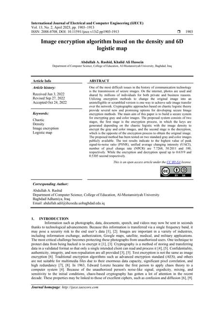 Image Encryption Algorithm Based On The Density And 6d Logistic Map Pdf