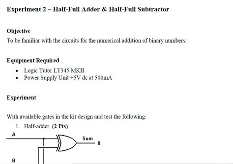Experiment Half Full Adder Half Full Subtractor Chegg Com