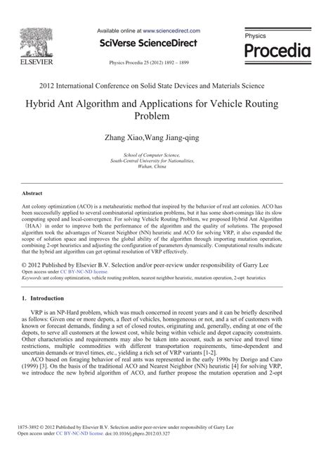 pdf hybrid ant algorithm and applications for vehicle routing problem