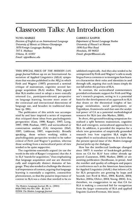 Pdf Classroom Talks An Introduction