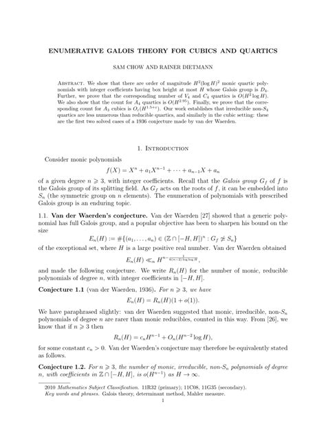 Pdf Enumerative Galois Theory For Cubics And Quartics
