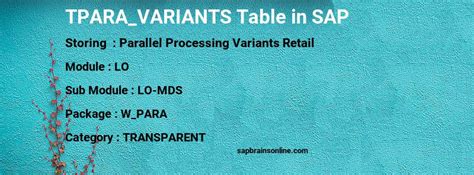 Tpara Variants Sap Table For Parallel Processing Variants Retail