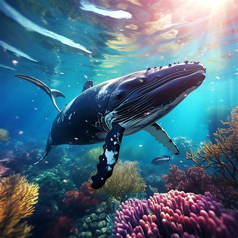 Humpback Whale Playfully Swimming In Clear Blue Ocean Ai Generative