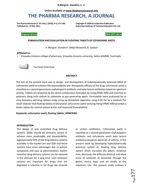 Pdf Formulation And Evaluation Of Floating Tablets Of Cefuroxime Axetil