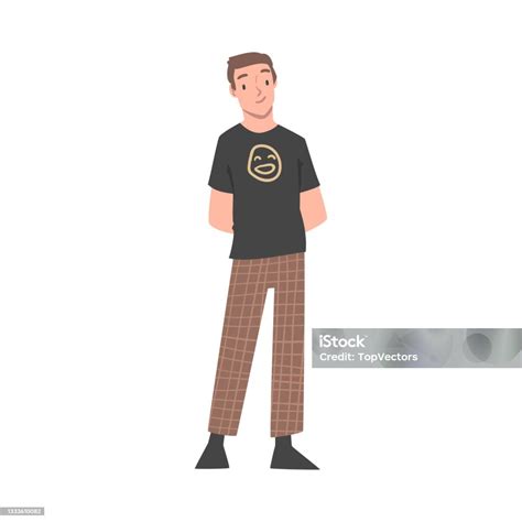 웃는 얼굴느낌 의향과 높은 영혼 벡터 일러스트와 함께 서 있는 긍정적인 남자 캐릭터 개념에 대한 스톡 벡터 아트 및 기타 이미지 개념 긍정적인 감정 표현 남자