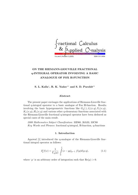 Pdf On The Riemann Liouville Fractional Q Integral Operator Involving