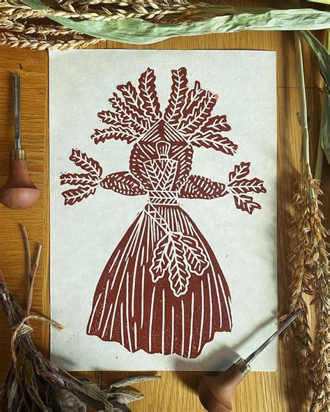 Corn Doll A4 Lino Print Folklore Folk Horror Etsy