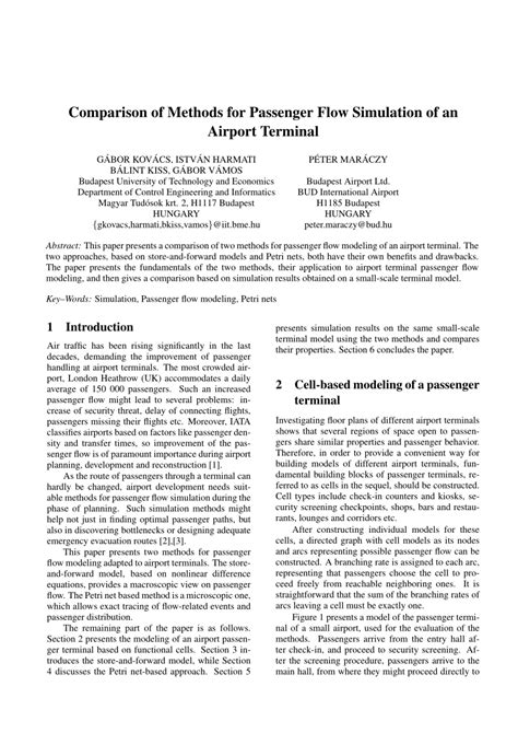 Pdf Comparison Of Methods For Passenger Flow Simulation Of An Airport Terminal