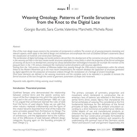 PDF Weaving Ontology Patterns Of Textile Structures From The Knot To The Digital Lace