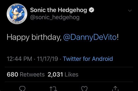 Sonic Wishes Danny Devito A Happy Birthday R Sonicthehedgehog