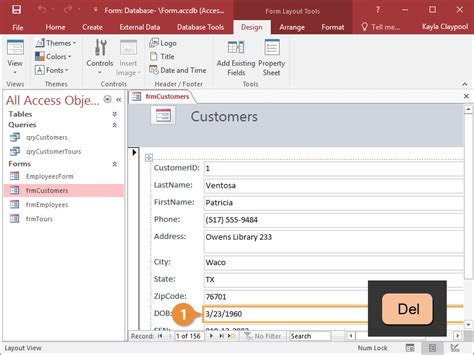 modify a form in layout view customguide
